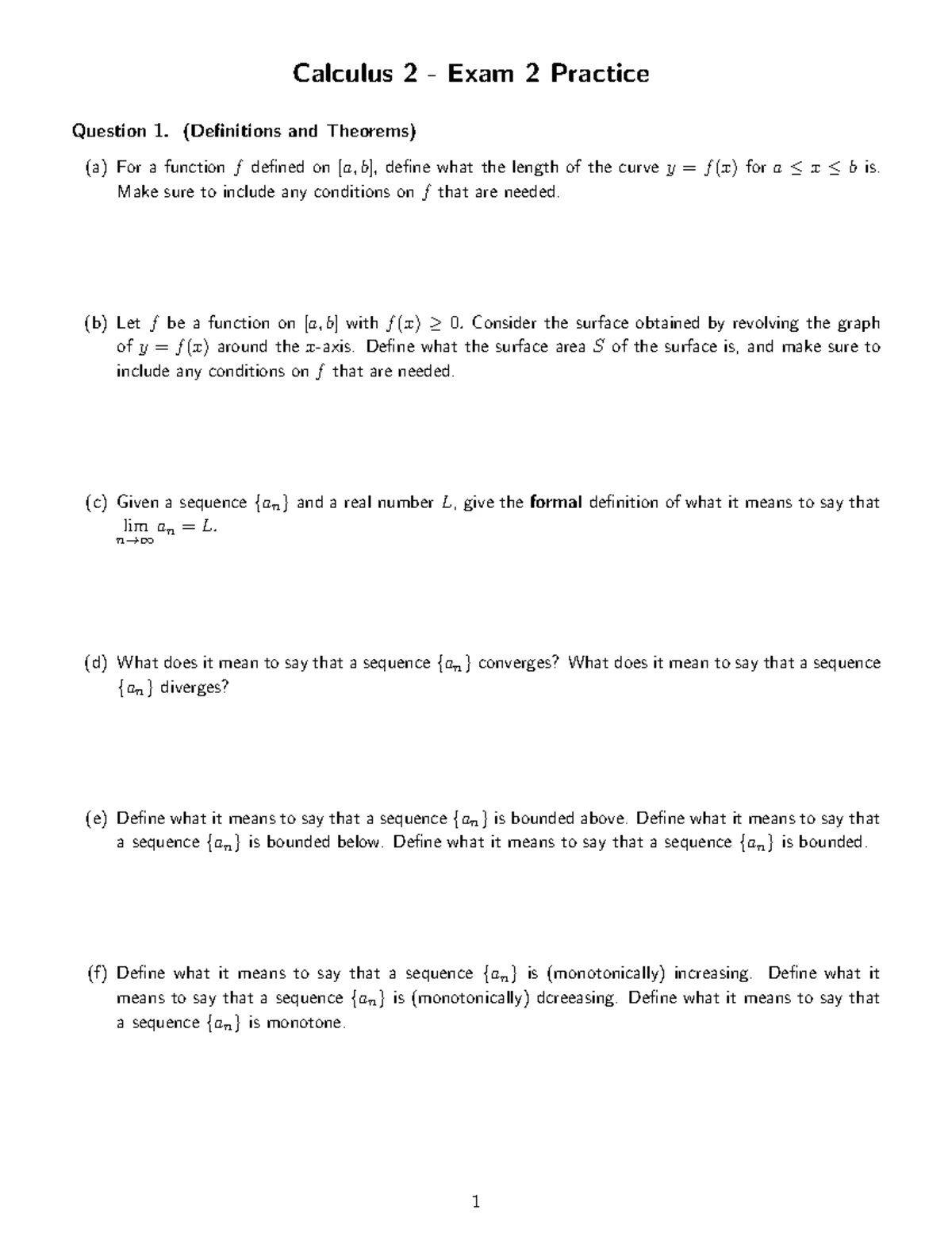 Calculus 2 Final Exam Practice Questions and Solutions - Studocu