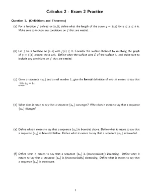 Calculus 2 Final Exam Practice Questions and Solutions - Studocu