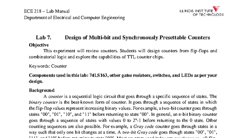ECE 218 Lab 7: Synchronous Counter Design and Implementation - Studocu