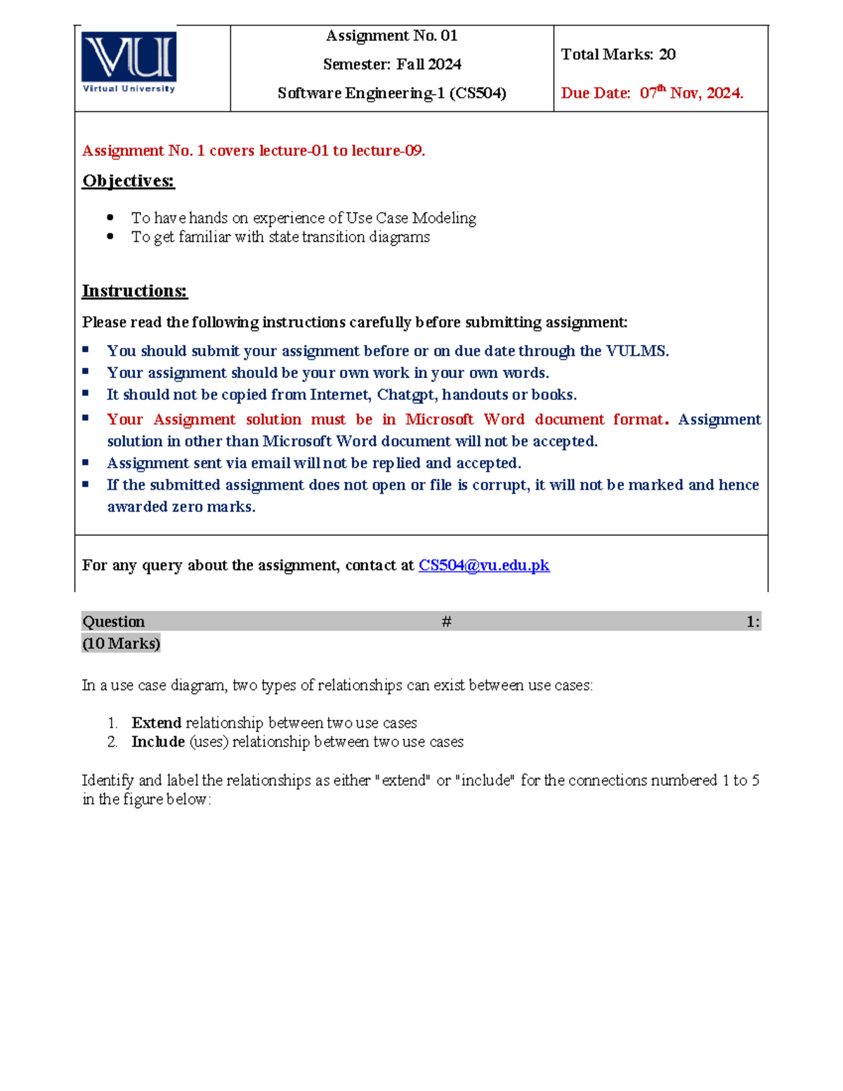 Fall 2024 CS504 1 - Assignment No. 01 Semester: Fall 2024 Software ...