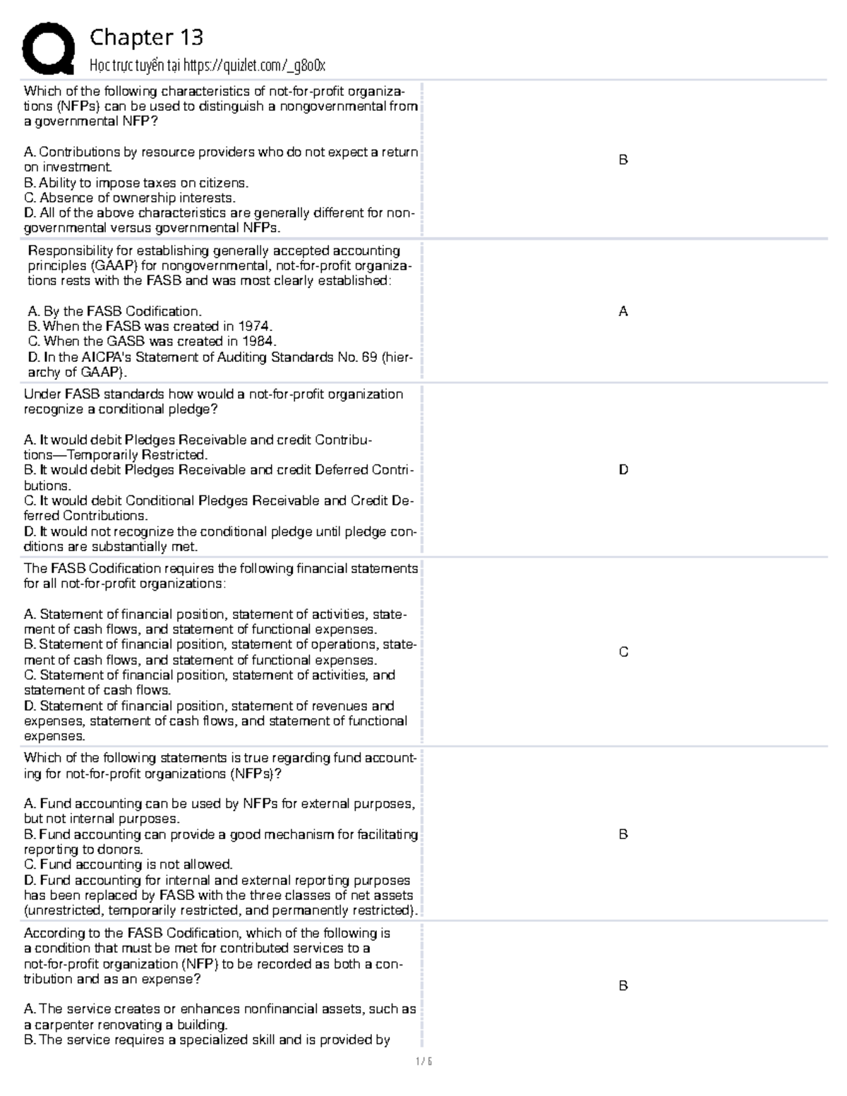 Chapter 13: Characteristics of NFPs and FASB Standards - Studocu