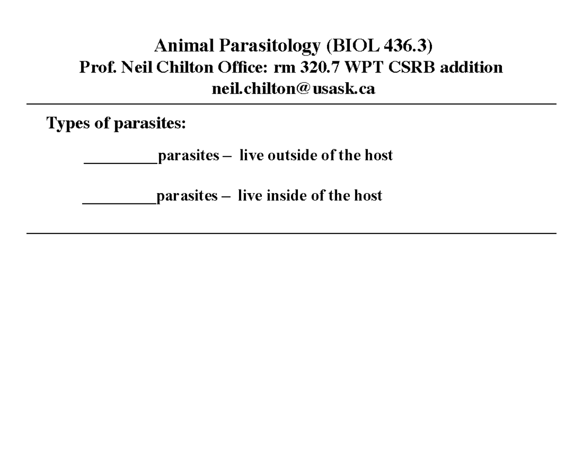 Lecture Notes 1 - 2022-2023 T1 - _________parasites – live outside of ...