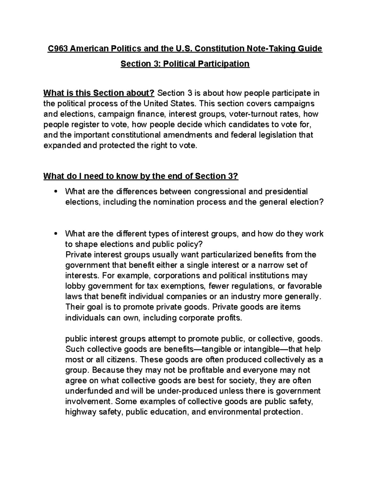 C963 Political Participation Note-Taking Guide: Section 3 Overview ...