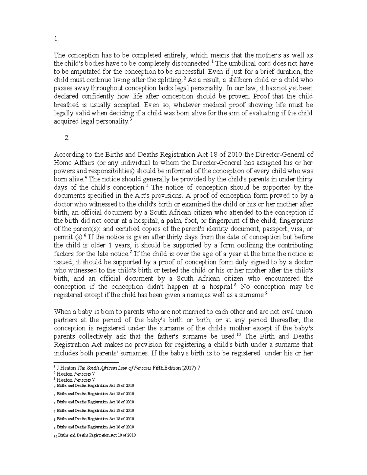 Law of Persons Summative Tutorial Exercise - 1. The conception has to ...