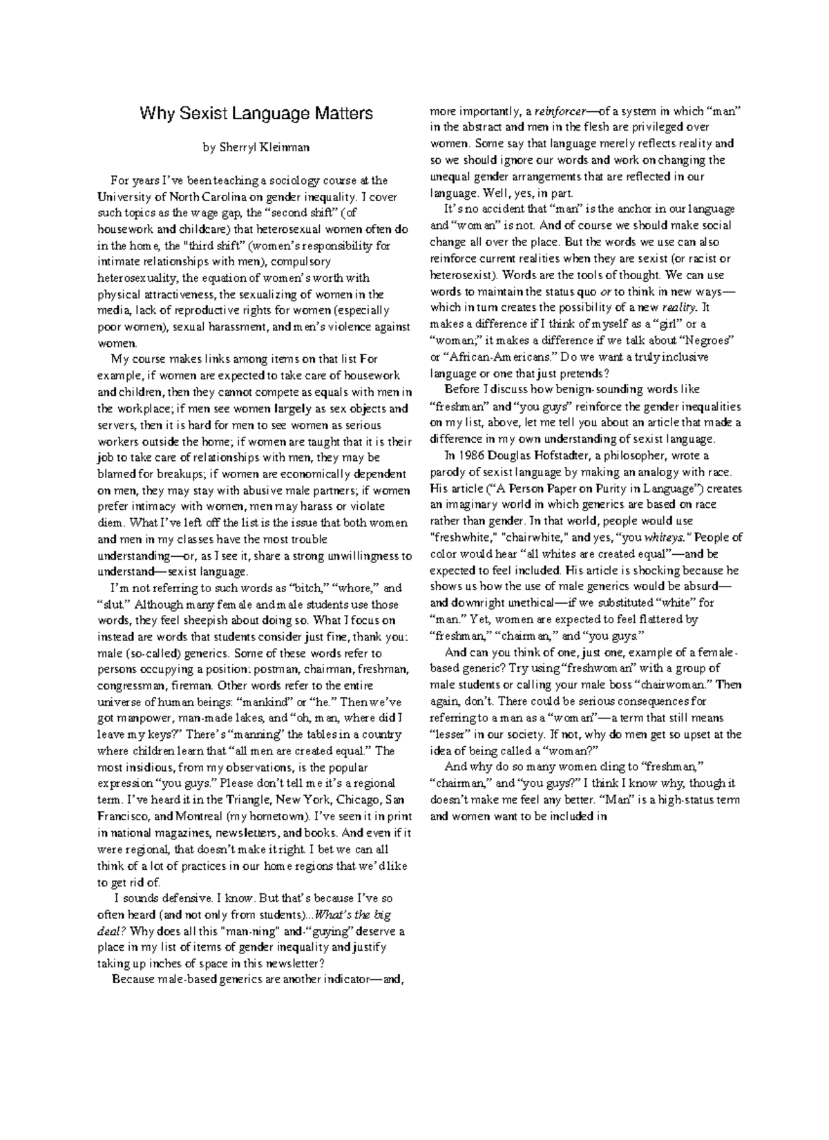 Why Sexist Language Matters: A Sociological Perspective - Studocu