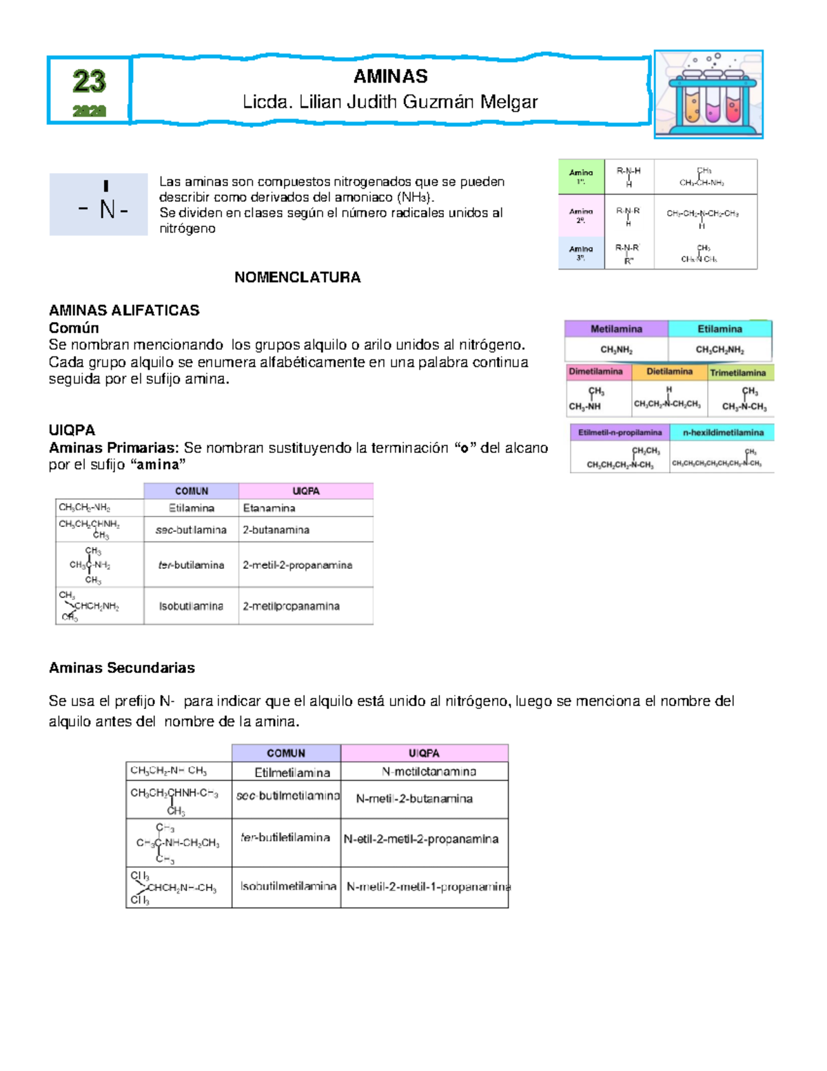 Resumen de Aminas- Material estudio Química - Las aminas son compuestos ...