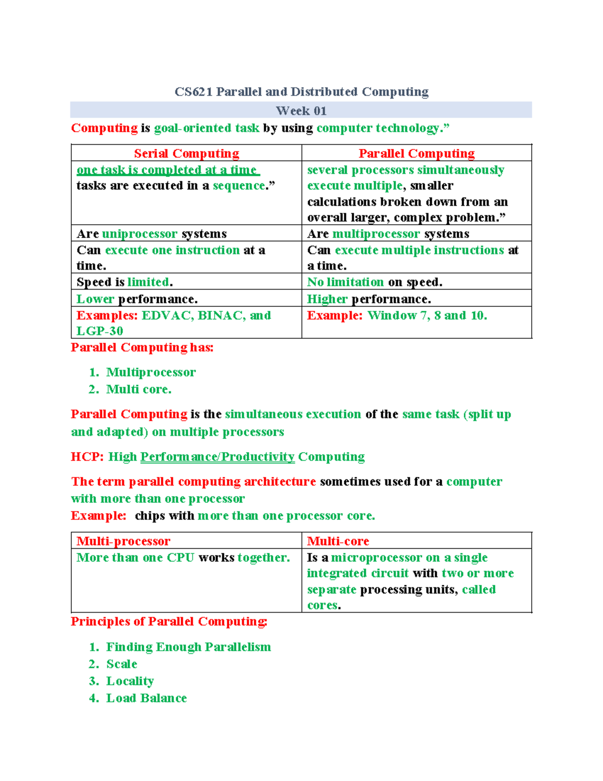 CS621 Midterm Exam Notes: Parallel and Distributed Computing Overview ...