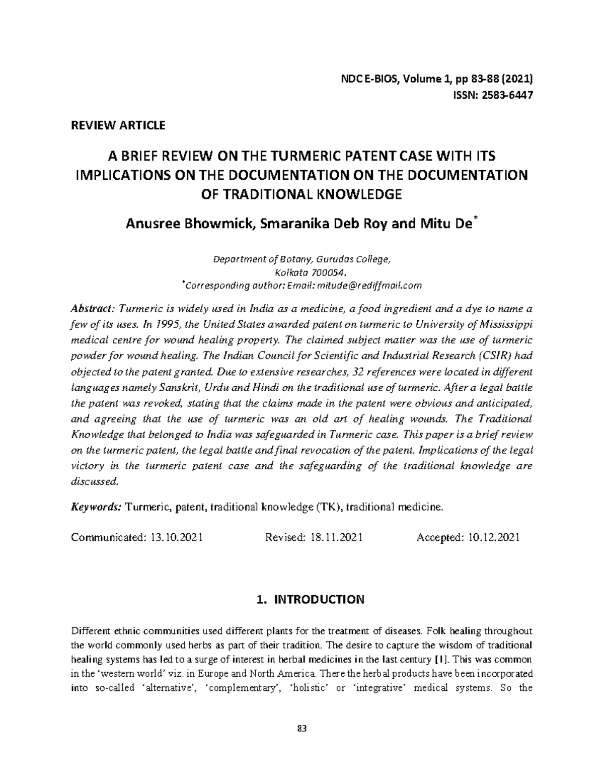 Turmeric Patent Case Study: Implications for Traditional Knowledge (NDC ...