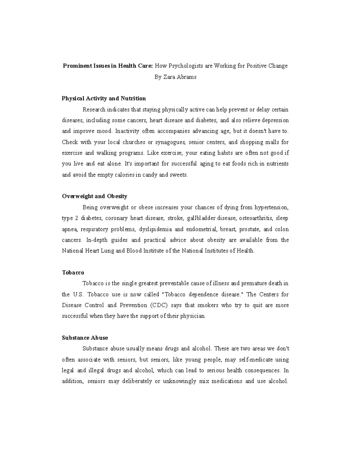 EAPP Academic Text Example - Prominent Issues in Health Care: How ...