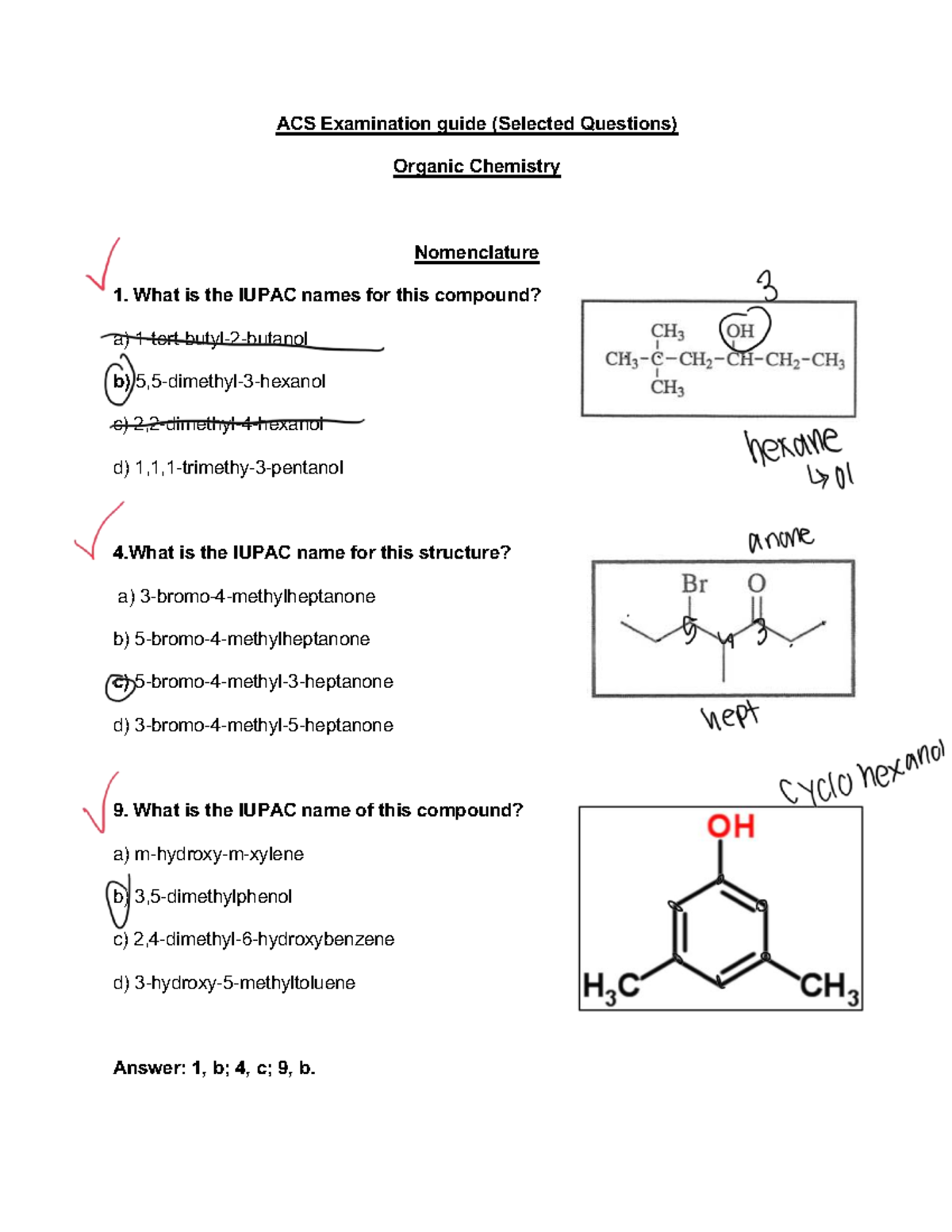 Organic Chemistry ACS Exam Guide: Sample Questions & Answers - Studocu