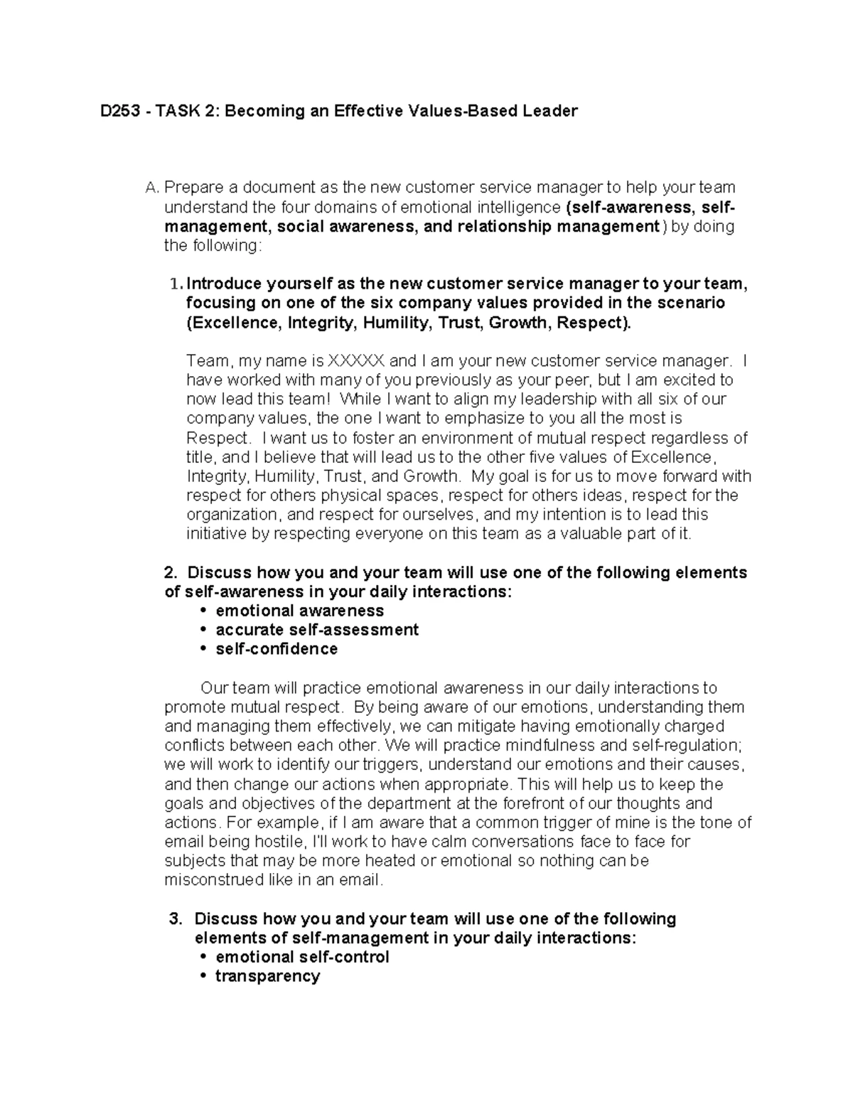 D253 - RSM3 Task 2 Template: Values-Based Leadership Guide - Studocu