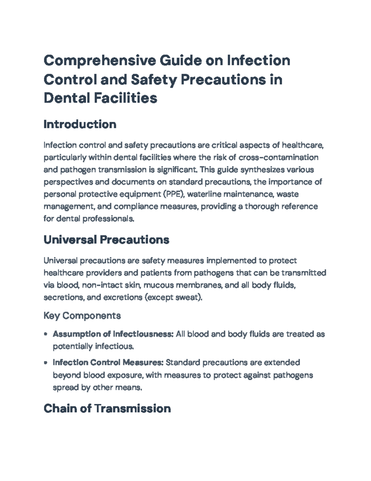 Comprehensive Guide on Infection Control in Dental Facilities (DENT 101 ...