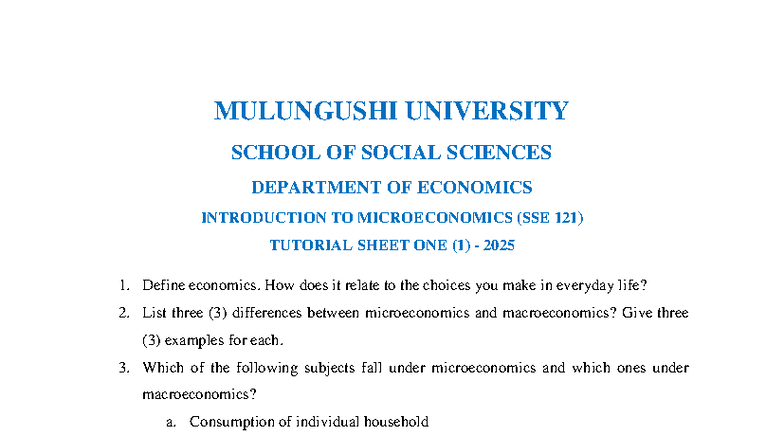 SSE 121 - Microeconomics Tutorial Sheet 1 (2025) - Studocu