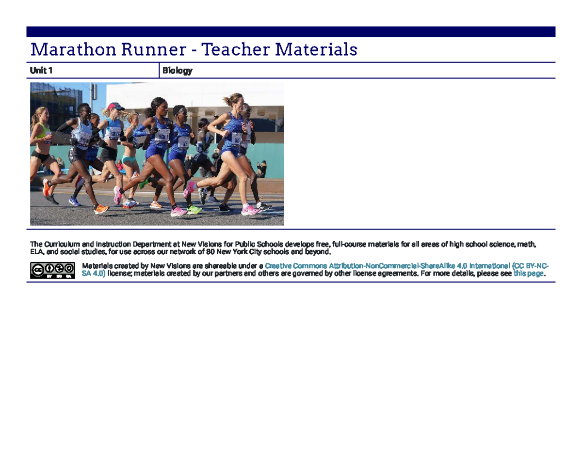 BIO U1 Marathon Runner Teacher Materials: Engaging High School Biology ...