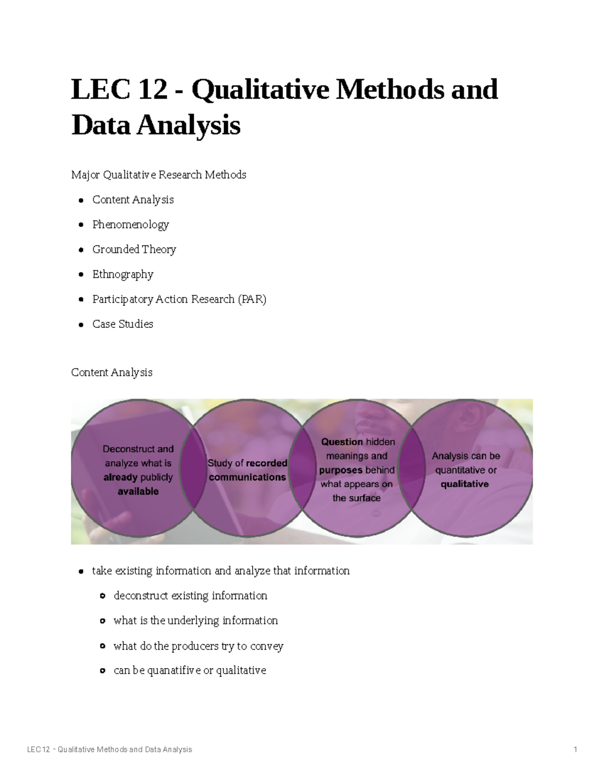 LEC 12 Qualitative Methods and Data Analysis: Key Research Methods ...