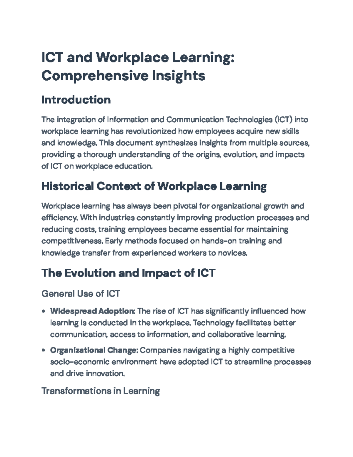 ICT in Workplace Learning: Insights on Evolution & Impact - Studocu