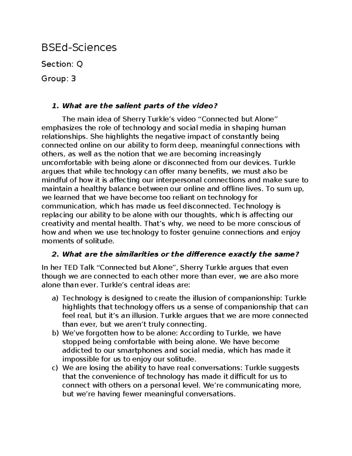 Impact of Technology on Human Connections - ENG 101 Group 3 - Studocu