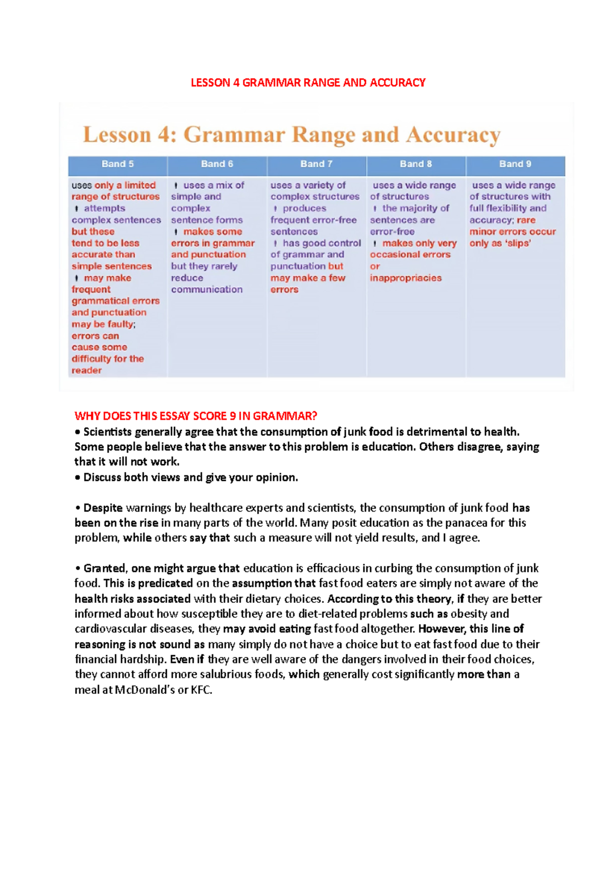 Lesson 4 Grammar Range AND Accuracy - LESSON 4 GRAMMAR RANGE AND ...