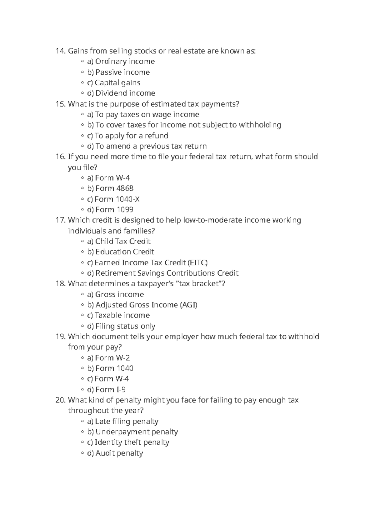 Income Tax Quiz (1)-3-4 - Gains from selling stocks or real estate are ...