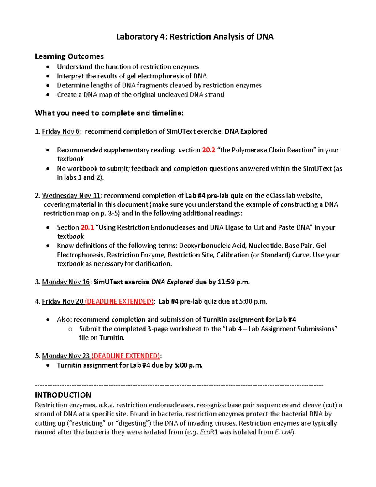 Biology Lab 4: Restriction Analysis and DNA Mapping Guide - Studocu