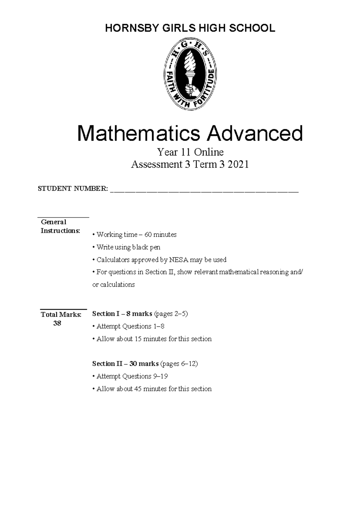 Mathematics Advanced Year 11 Online Assessment 3 - Term 3 2021 - Studocu