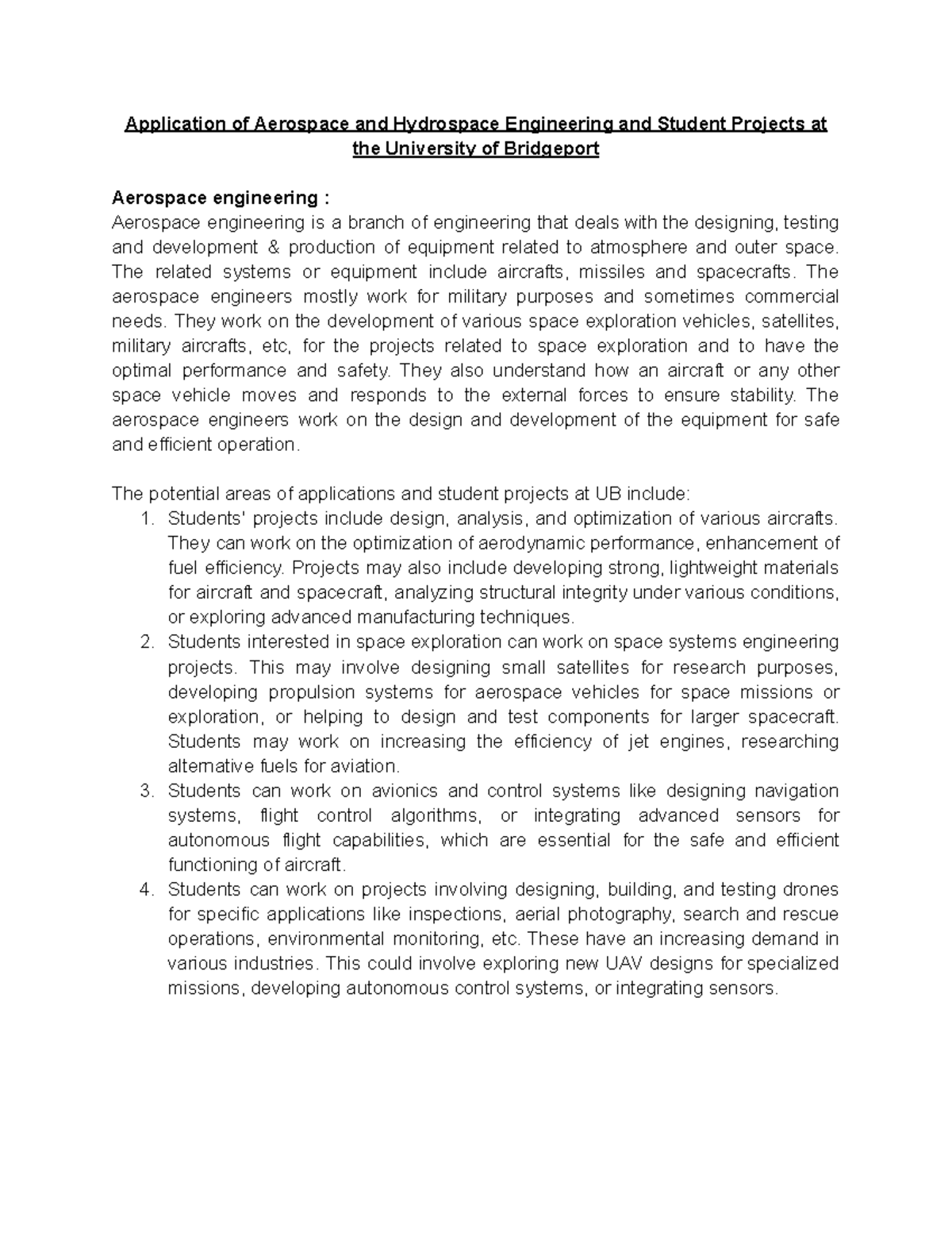 AERSP 301 & HYDRO 205: Student Projects in Aerospace & Hydrospace ...