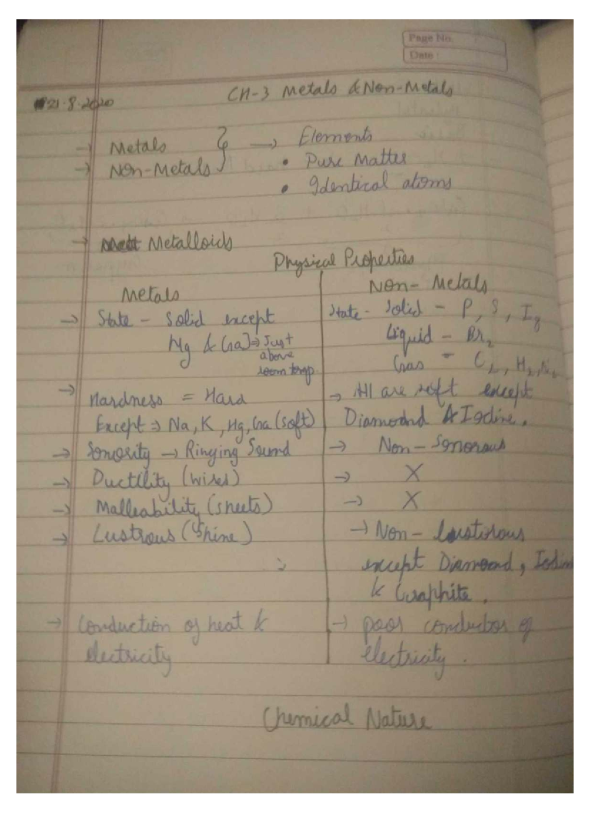 CH-3 Metals and Nonmetals: Properties and Reactions Overview - Studocu