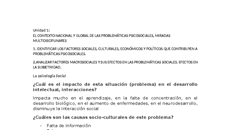 Unidad 1: Contexto Nacional y Global de Problemáticas Psicosociales ...