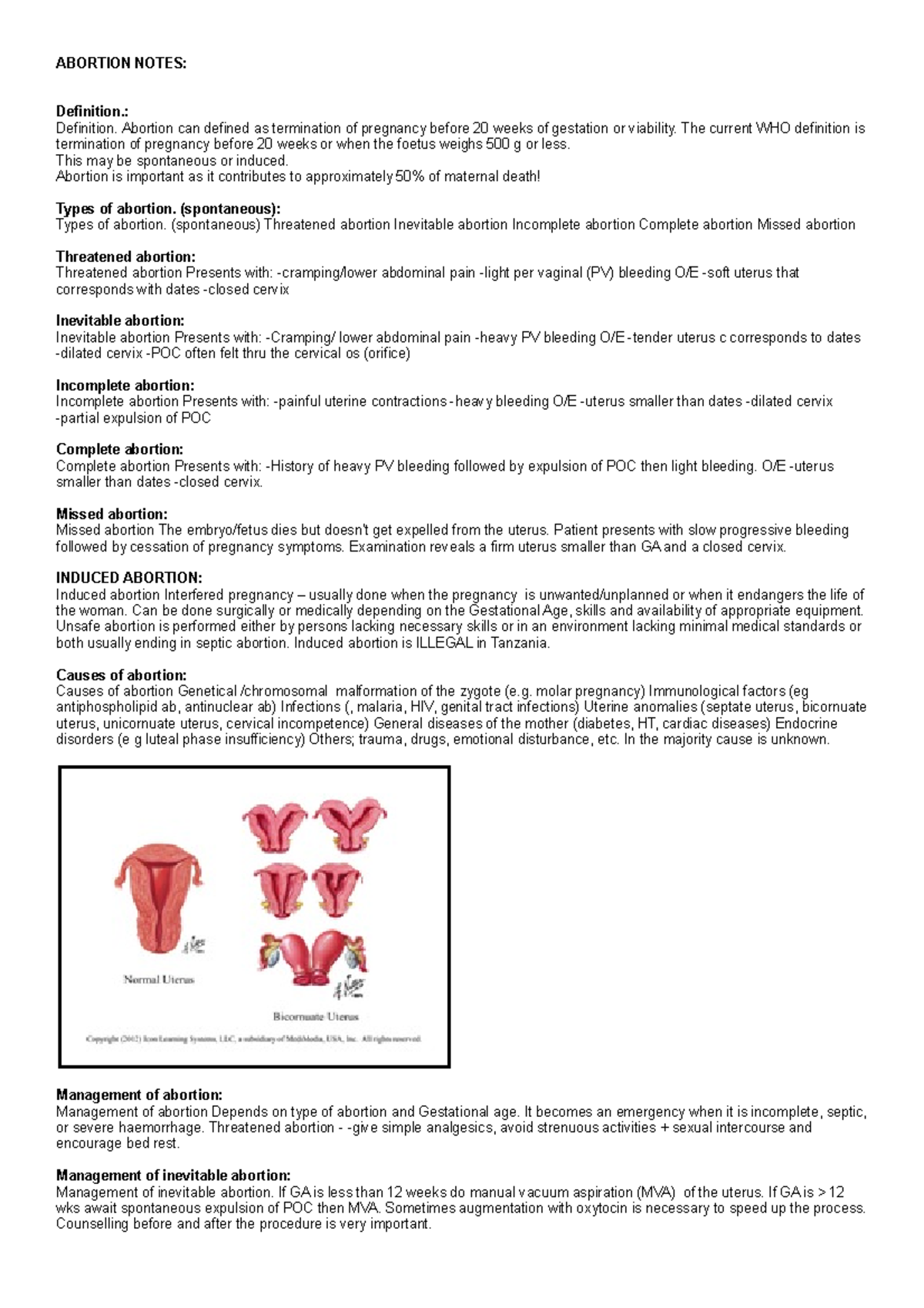 Comprehensive Abortion Notes: Types, Risks, and Management - Studocu