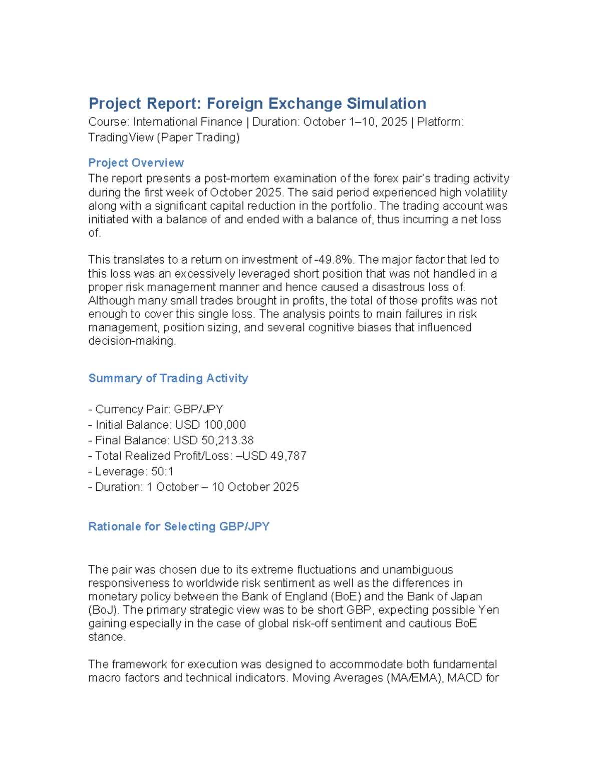 Foreign Exchange Simulation Report: GBP/JPY Analysis (IF 2025) - Studocu