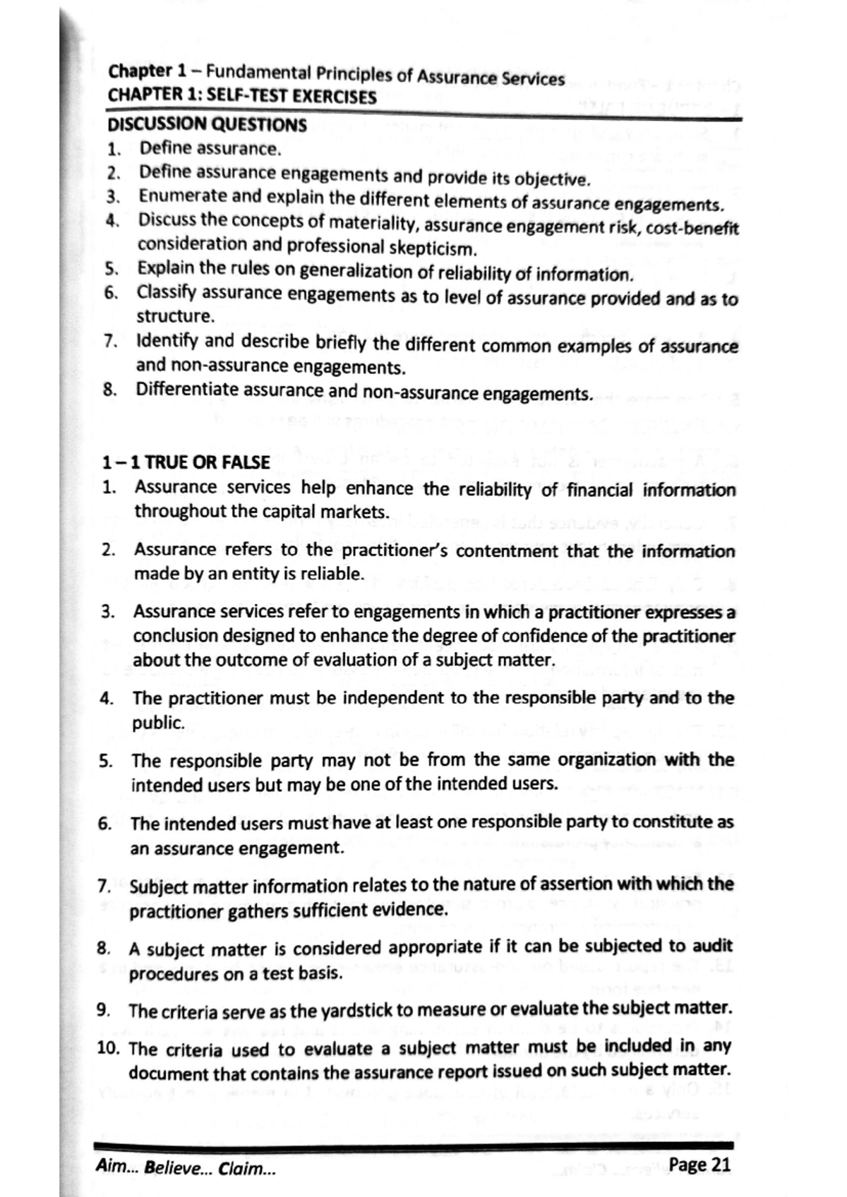 Chapter 1 Exercises & Discussion Questions on Assurance Services (AUD ...