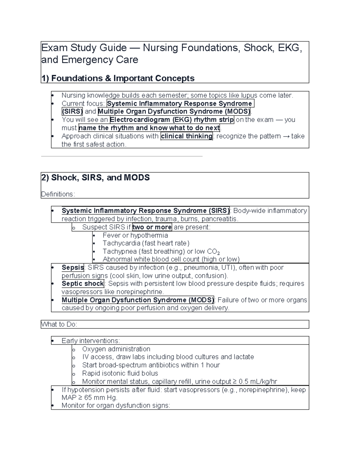 NUR 101 Final Exam Study Guide: EKG, Shock, and Emergency Care - Studocu