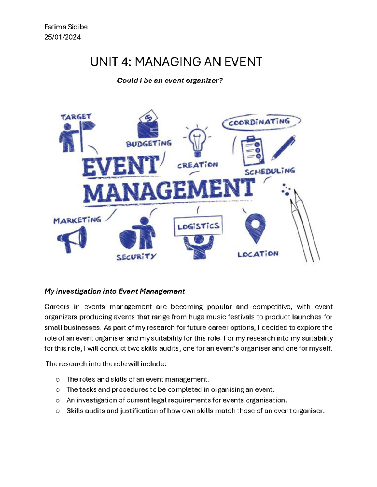UNIT 4 Managing AN Event - 25/01/ UNIT 4: MANAGING AN EVENT Could I be ...