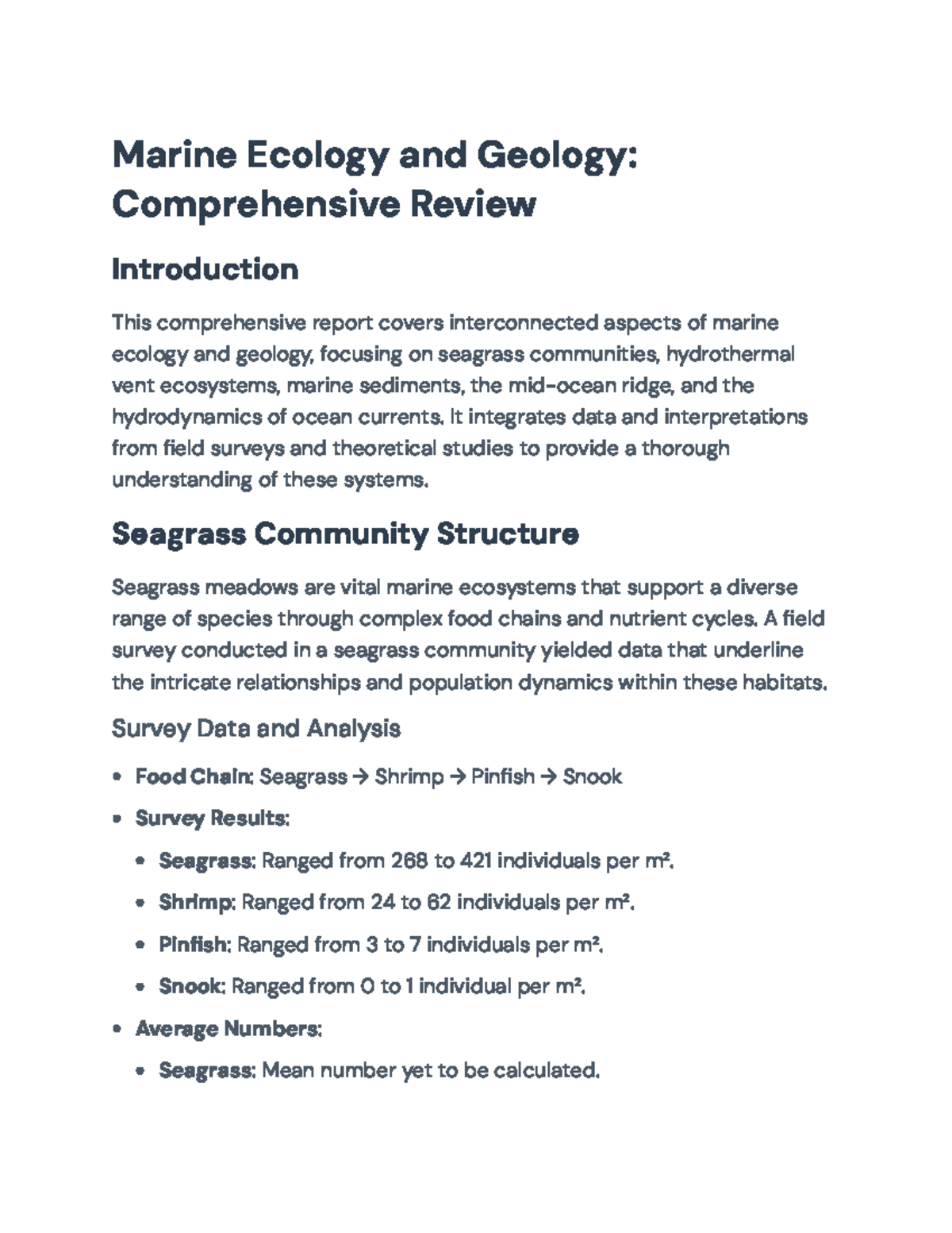 Marine Ecology and Geology: A Comprehensive Review for Course BIO 301 ...