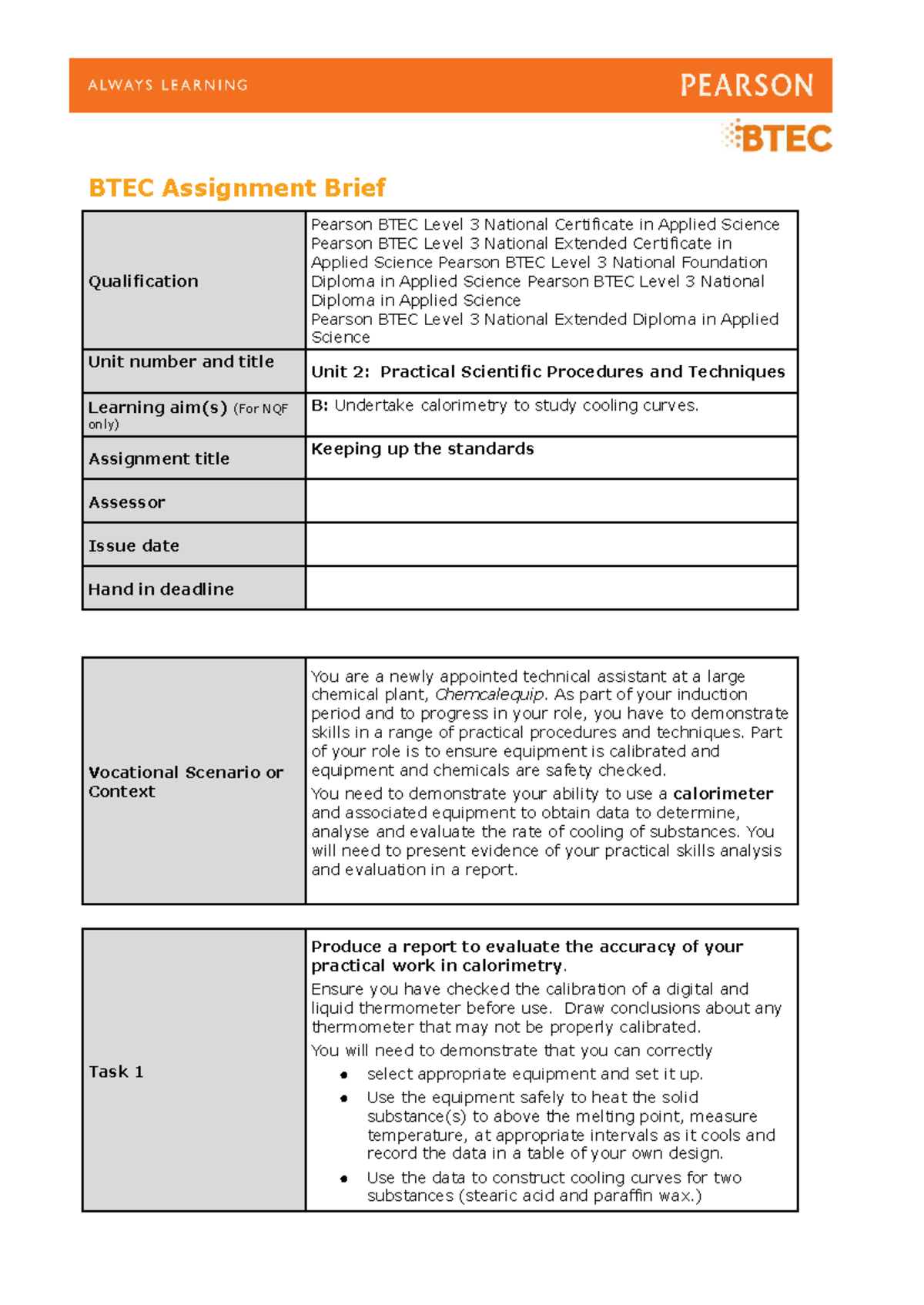 Copy of UNIT 2 Learning AIM B - BTEC Assignment Brief Qualification ...