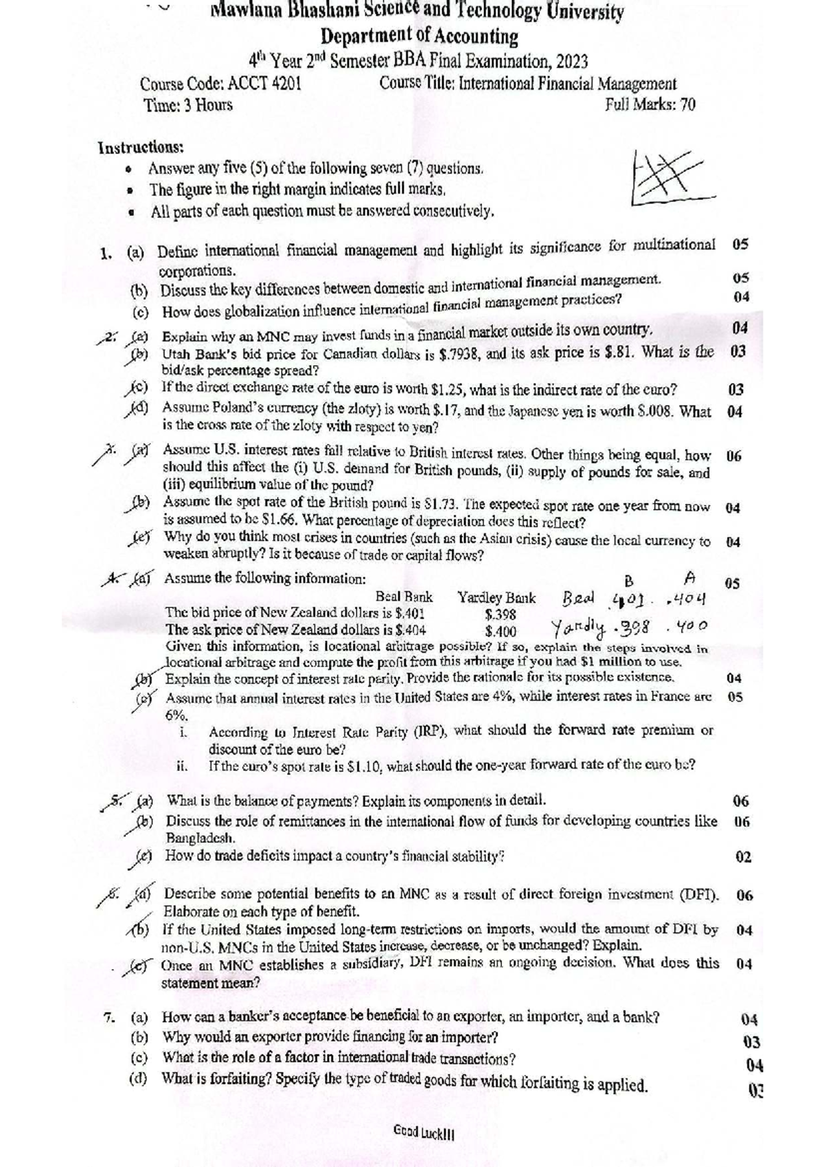 ACCT 4201 Final Exam: International Financial Management Questions ...