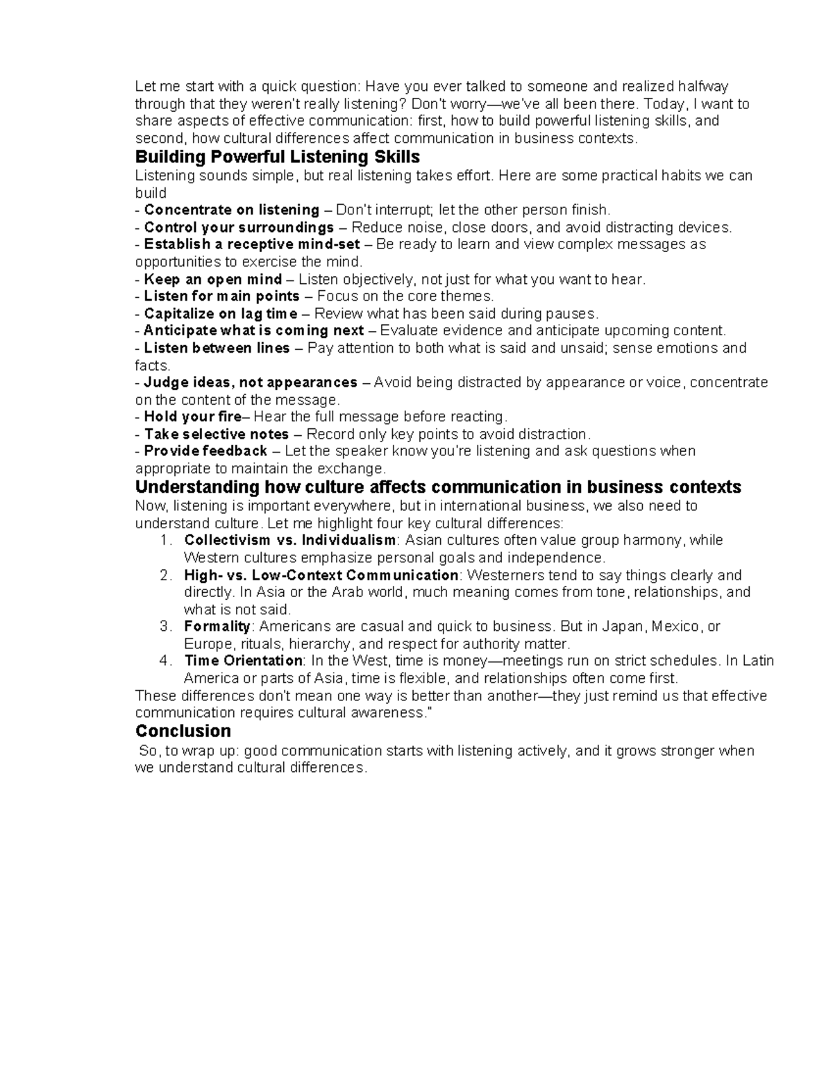 Effective Communication & Listening Skills in Business Contexts - Studocu