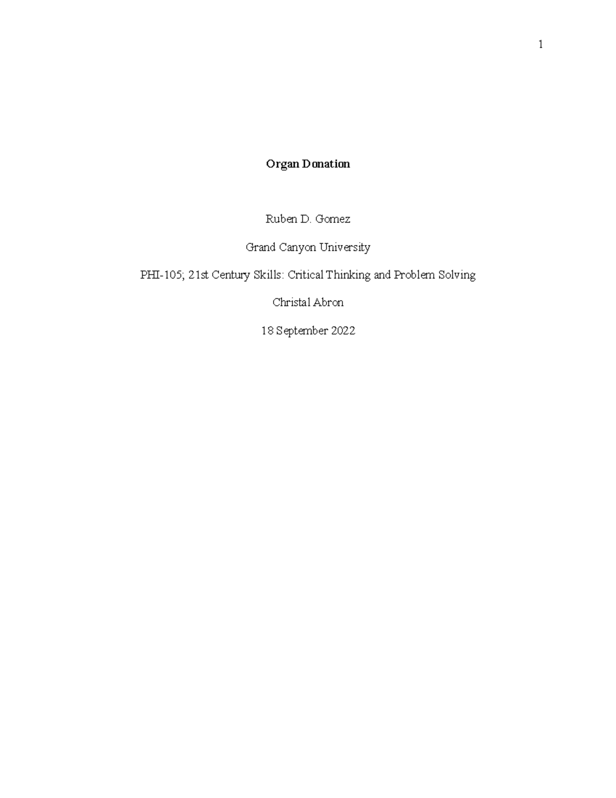 Persuasive Essay on Organ Donation - PHI-105 Critical Thinking - Studocu