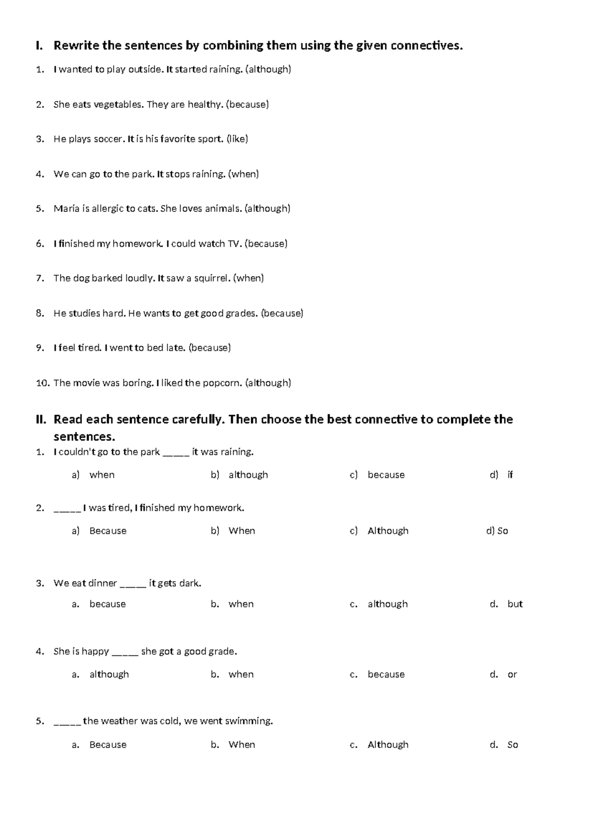 Assessment Exam Prep: Sentence Combining & Connectives Exercises - Studocu