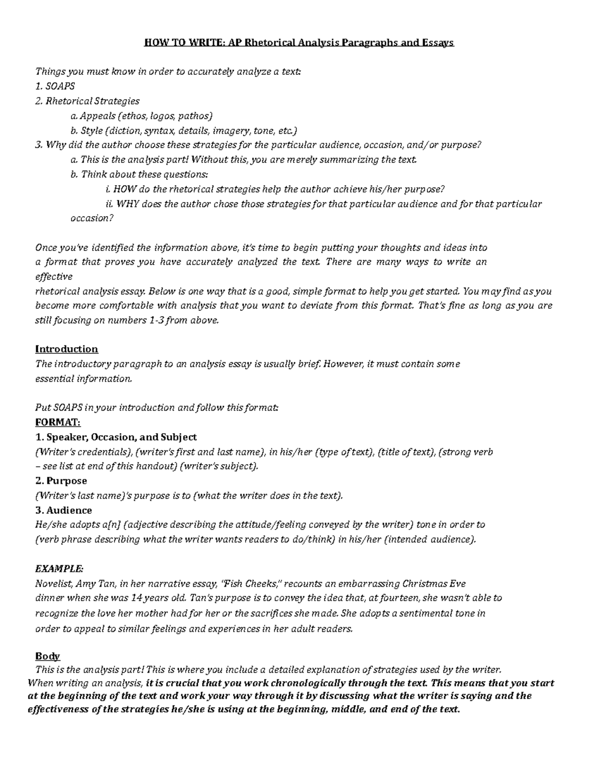 AP Rhetorical Analysis: Guidelines for Paragraphs & Essays - Studocu