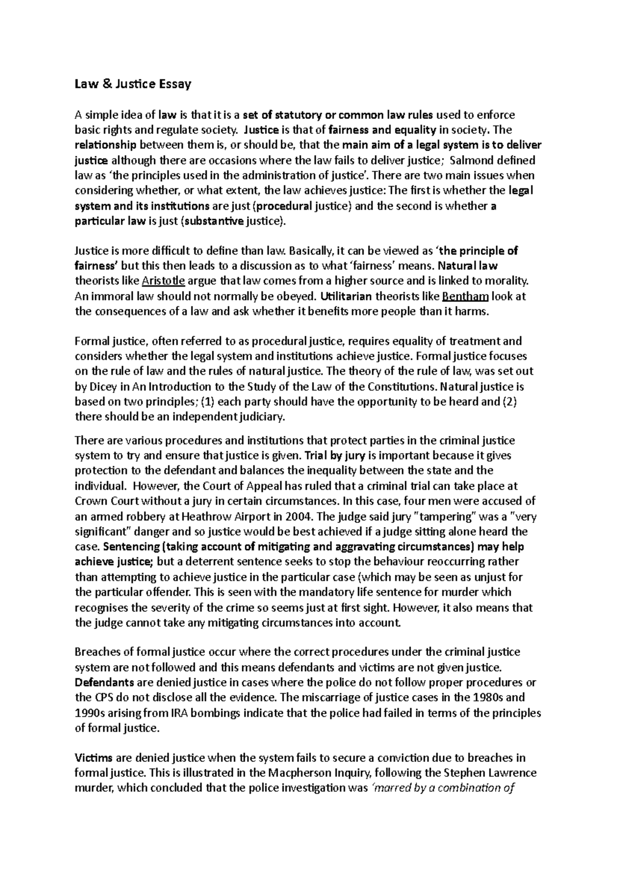 Law and Justice Essay - Exploring Fairness and Its Legal Implications ...