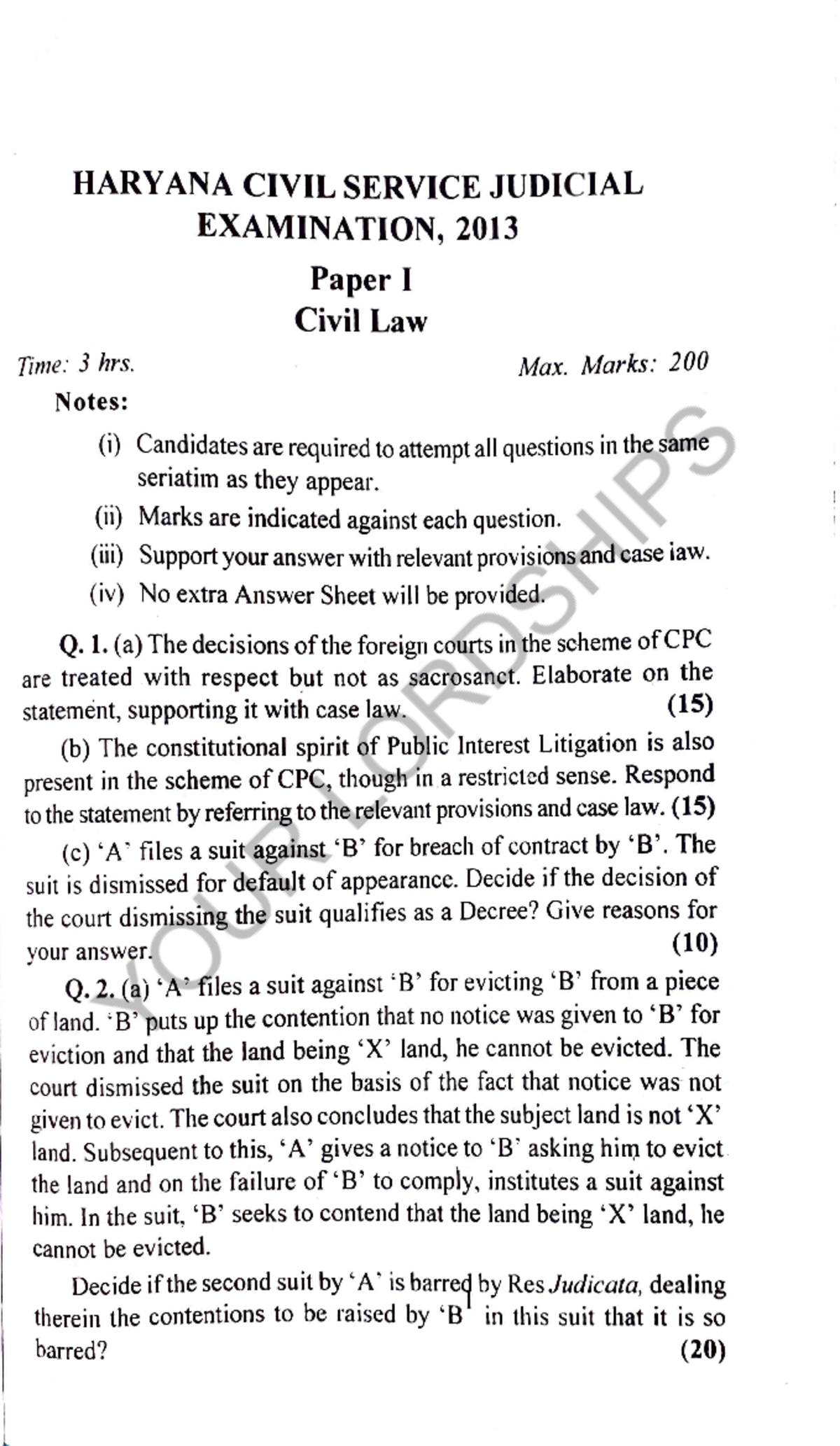 Haryana Civil Service Judicial Exam Papers - Mains 2013 (Judiciary ...