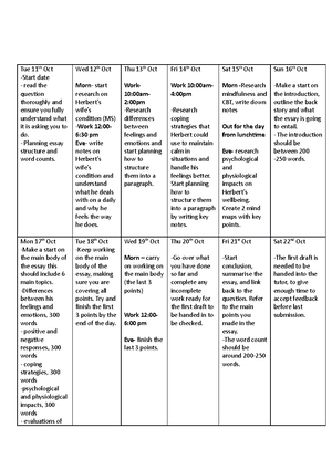 Assignment 3 - Using the timetable approach to assignment planning, you ...