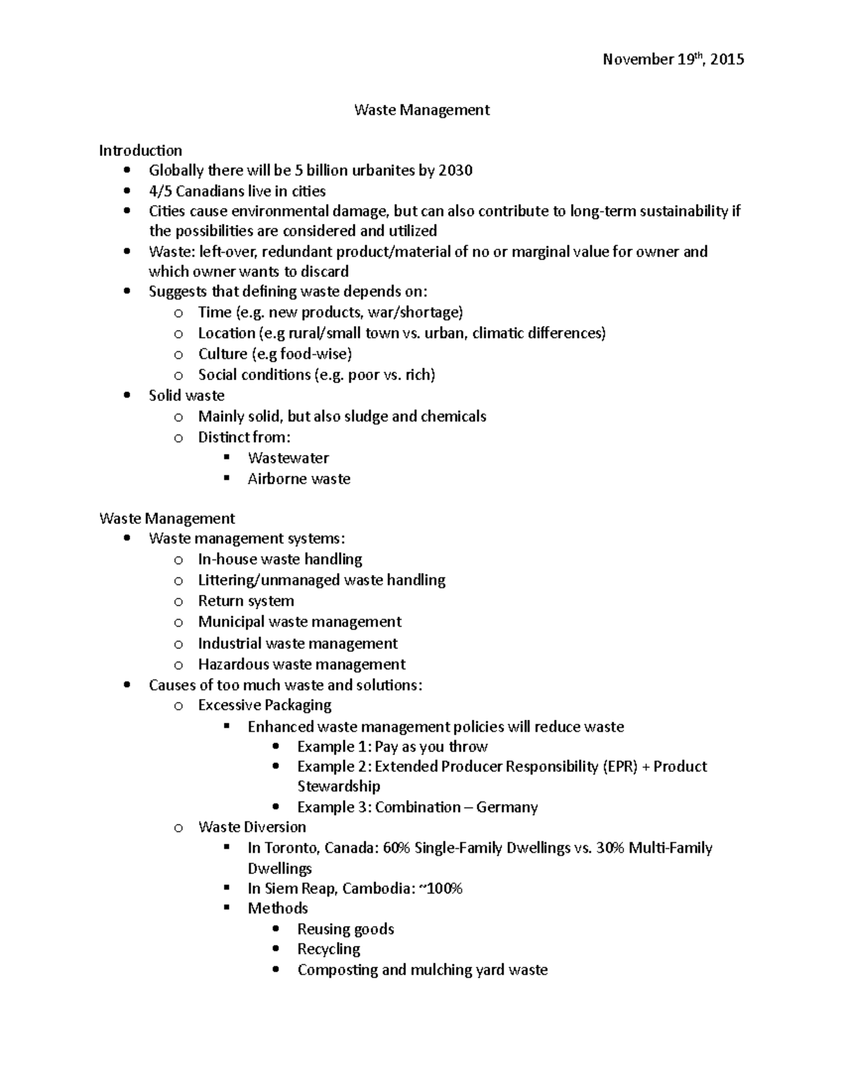 Lecture notes, lecture 13 - Waste Management - November 19th, 2015 ...