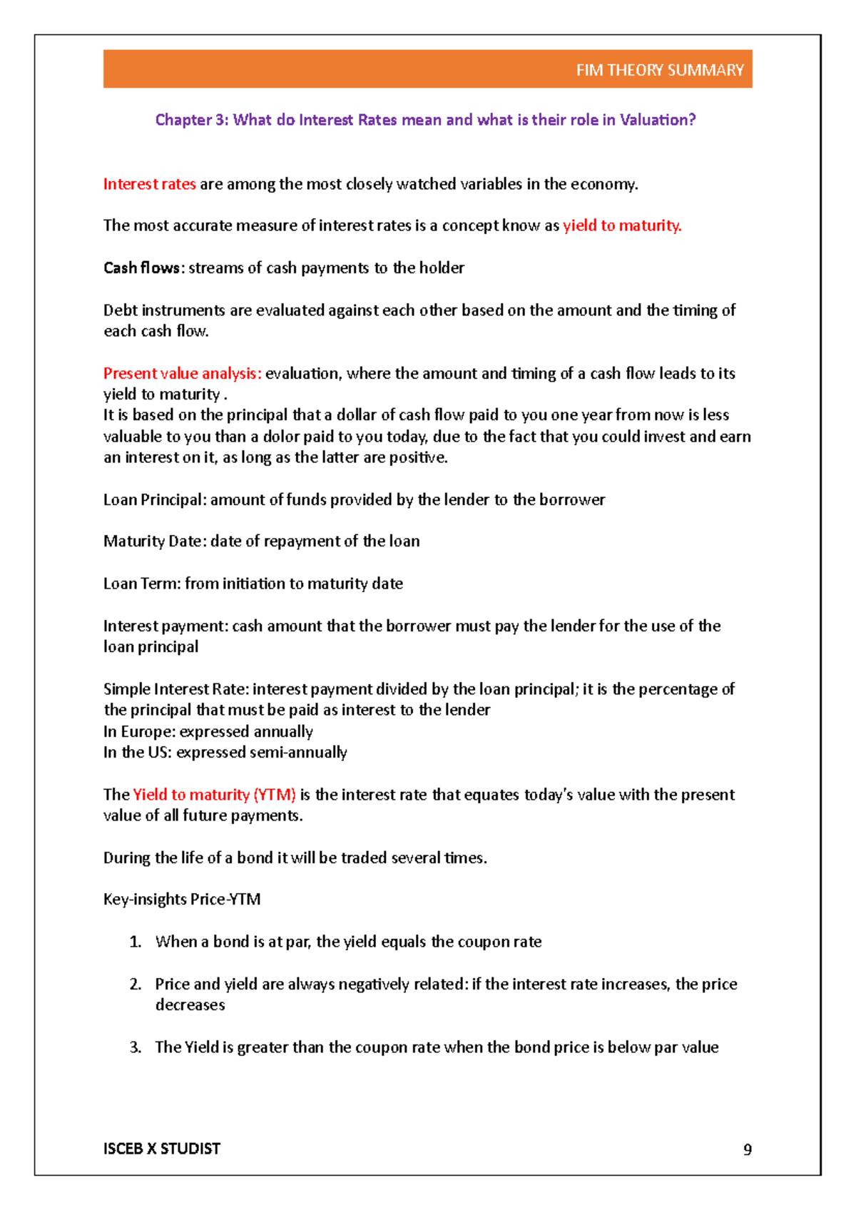 FIM 9 Theory Summary: Chapter 3 - Understanding Interest Rates and ...