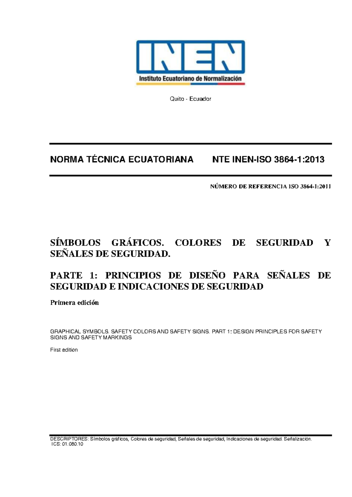 NTE INEN-ISO 3864-1: Diseño de Símbolos y Señales de Seguridad - Studocu