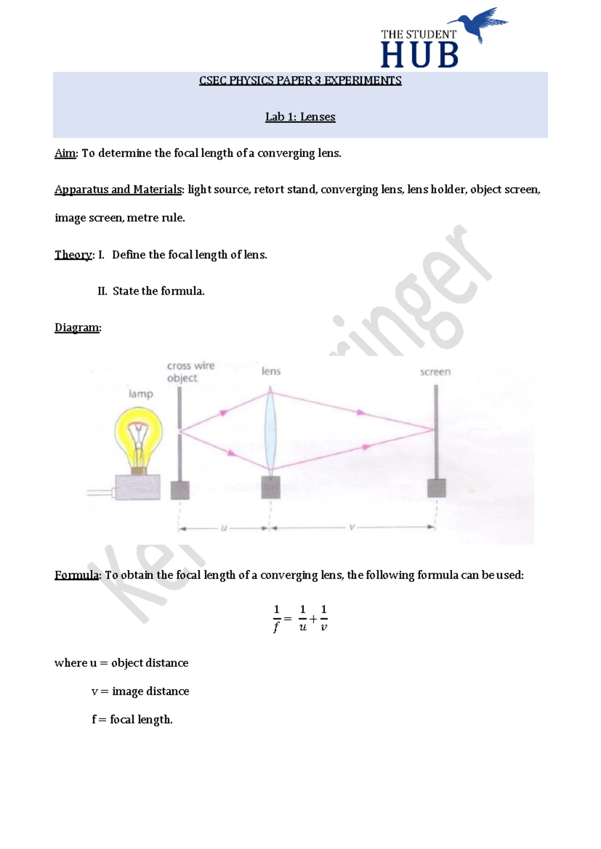 CSEC CXC Physics Practical Booklet for Experiments and Activities - Studocu