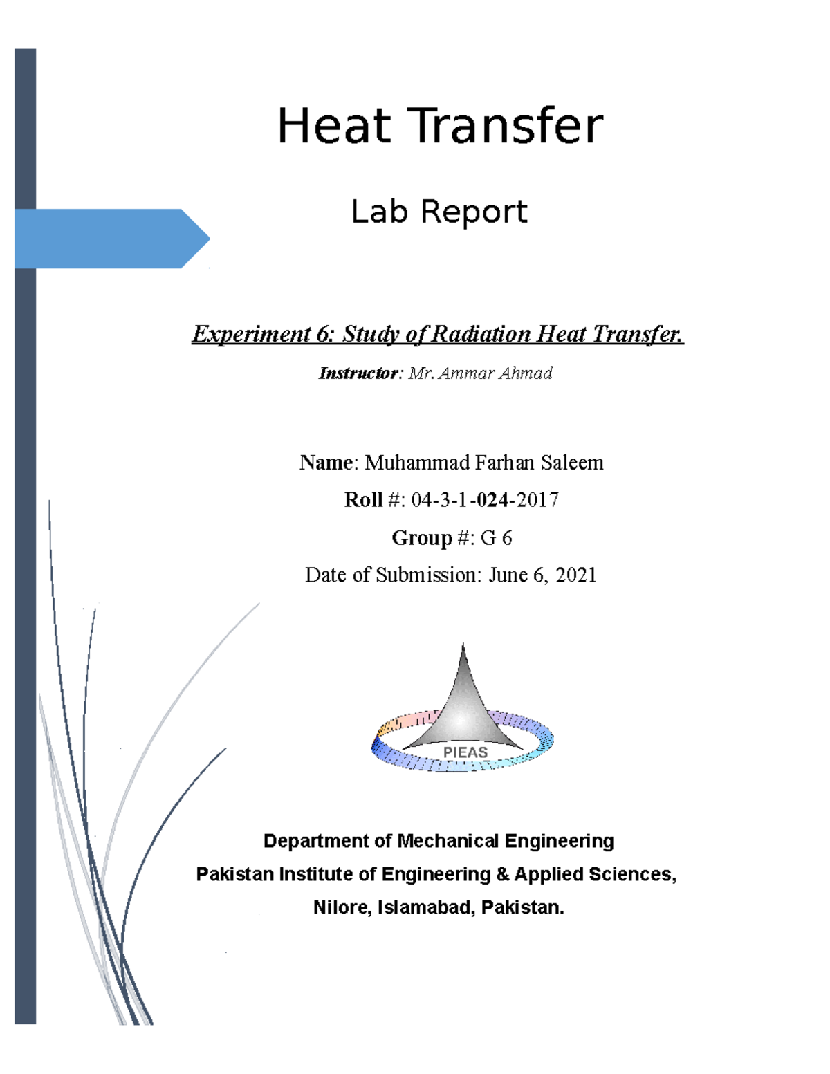 Lab 06 - Radiation Heat Transfer Experiment Report - Studocu