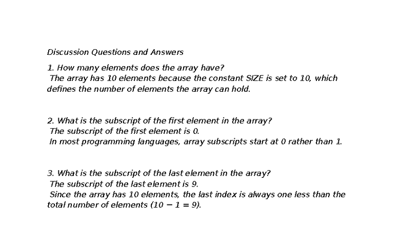 ITP100 Unit 4 Homework: Discussion Questions & Answers on Arrays - Studocu