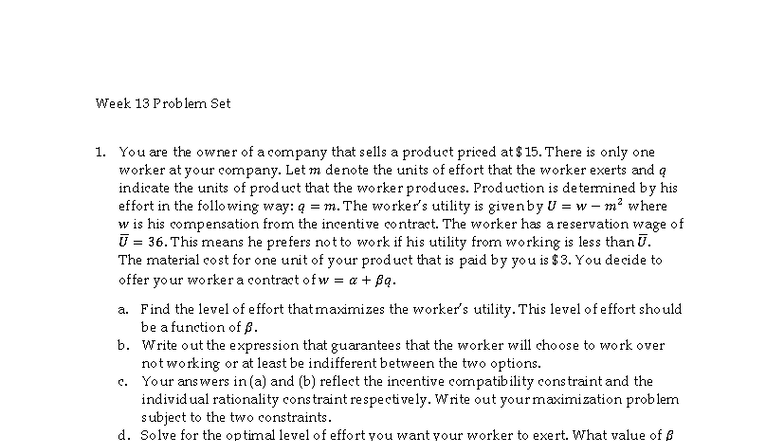 EC3101 Week 13 Problem Set: Utility Maximization & Game Theory - Studocu